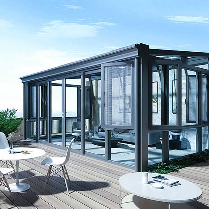 Modern Design Extendable Gable Sunroom with Bi-fold Flat Roof Glass ...