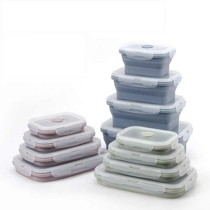 Foldable Lunch Box Stackable Collapsible Meal Prep Container Microwave ...