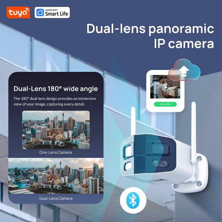 Tuya Smart 4MP 2.5K HD Dual Lens IP Camera Outdoor 180° Wide Angle View ...