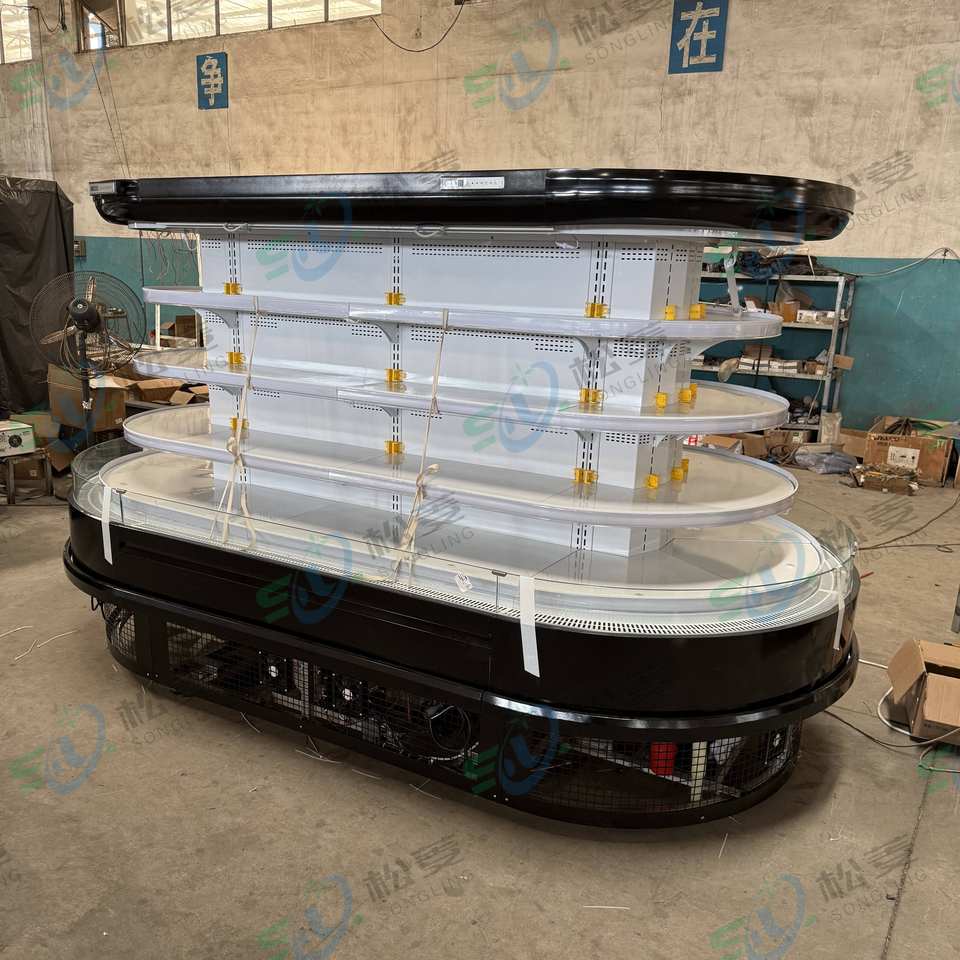 Vertical Rounding Island Chiller Vegetables Beverage Display Cooler ...