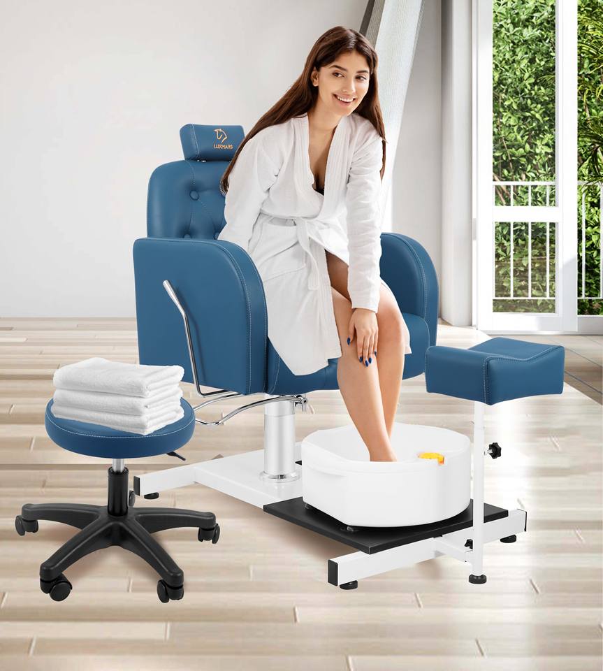 Pedicure Chairs Luxury Hydraulic Adjustable with Footrest Stool and ...
