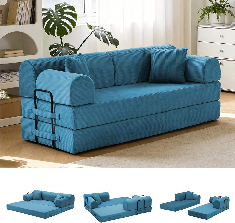 Convertible Sofa Bed Fixed-Shape Frame Removable Armrests Modular ...