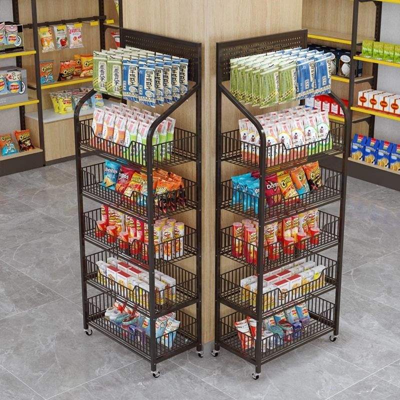 Supermarket Snack Beverage Display Rack Metal 5 Shelves with Wheels ...