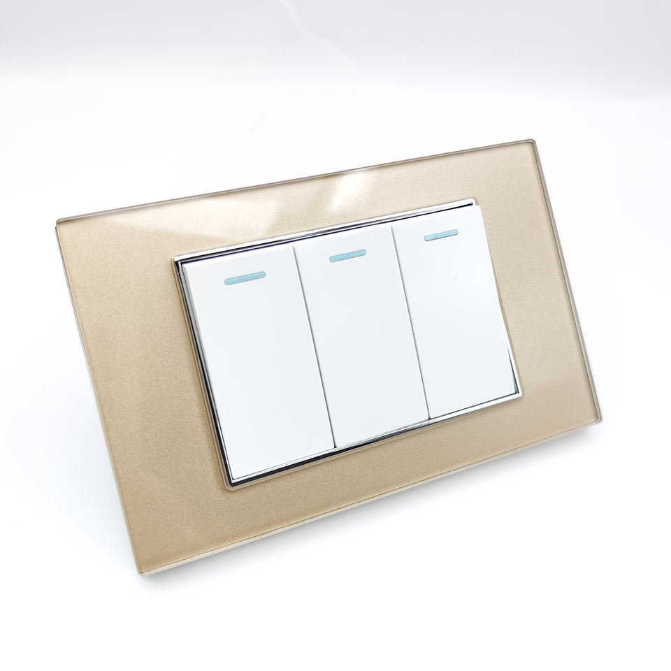 JERMEL 118mm*75mm Chrome Glass US BR Switch Panel AC 110V-250V 16A 3 ...