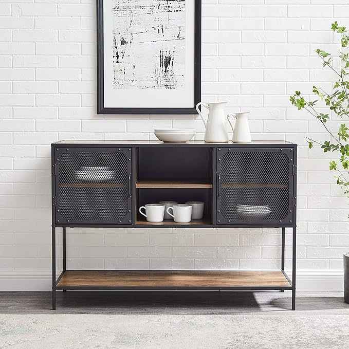 Industrial Porch Table Storage Cabinet With Iron Mesh Shelf Suitable ...