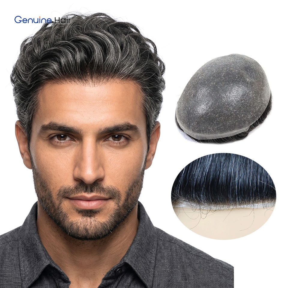 140% Heavy Density Men Toupee Thick Hairline Mixed Gray 1A30 Arab ...
