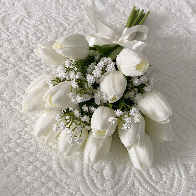 Simple Handmade Soft Bridal Flower Tulip Baby's Breath Silk Wedding ...