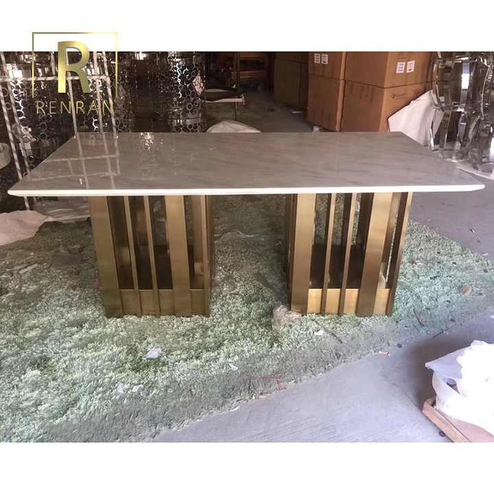 Elegant Italian Marble Dining Table with Stainless Steel Frame