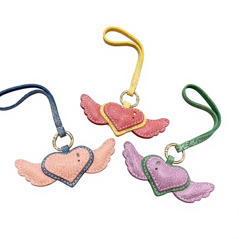 Angel Wings Heart Genuine Leather Pendant Matte Waxed Contrasting Color ...
