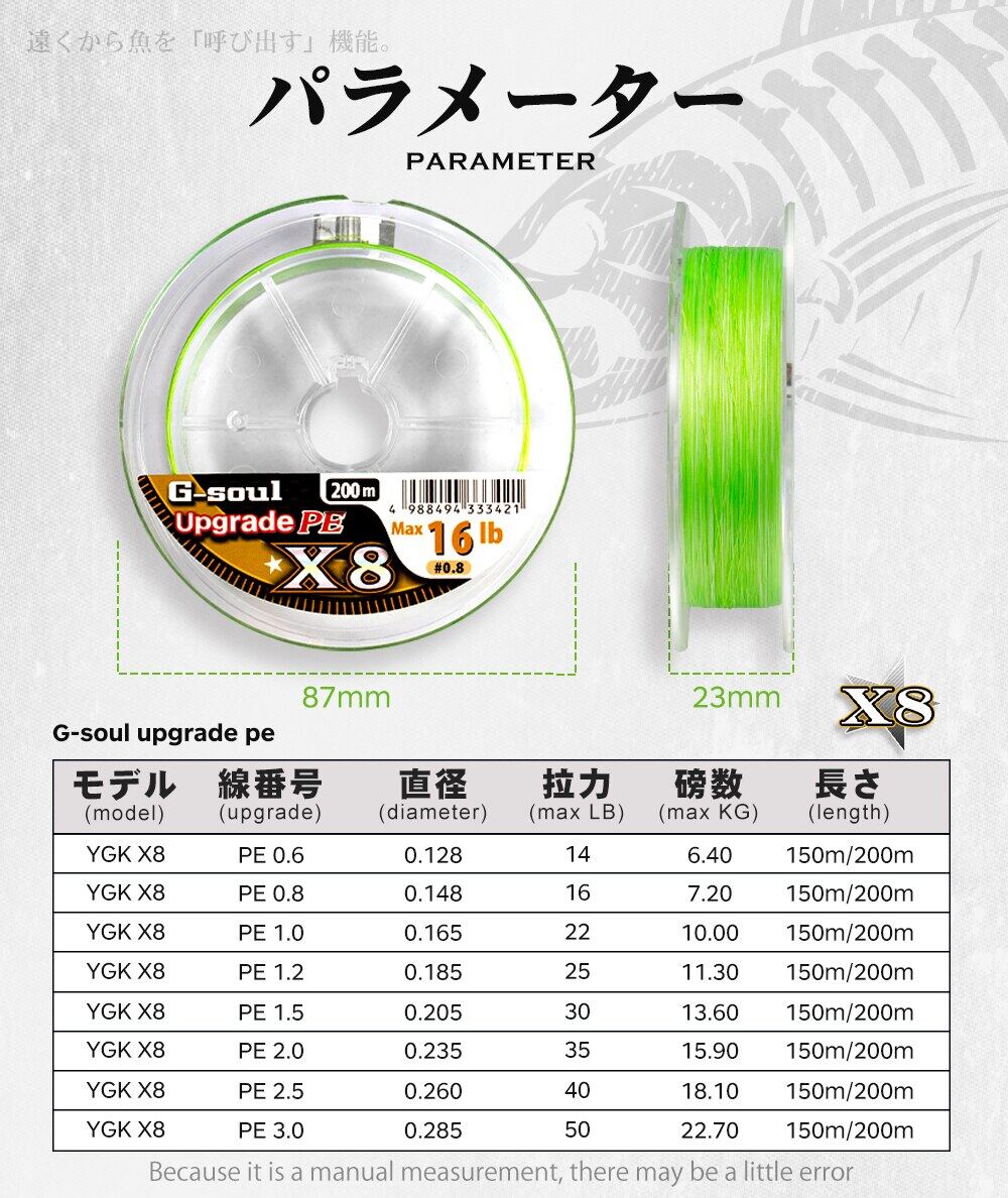 Original JAPAN YGK G-SOUL X8 Upgrade PE Braid Fishing Line-200m