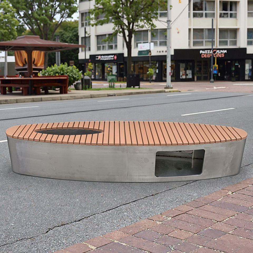 Outdoor Bench with Planter Park Furniture Oval Shape Customized Size ...