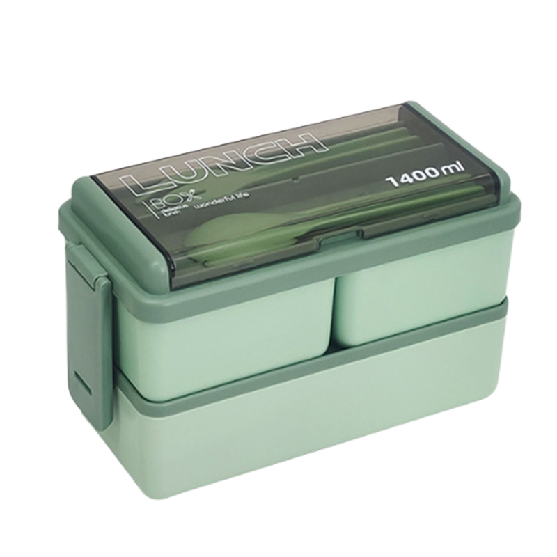 2-Layer 1400ml Stackable Bento Lunch Box with Spoon and Fork for Adults and Kids Outdoor ...