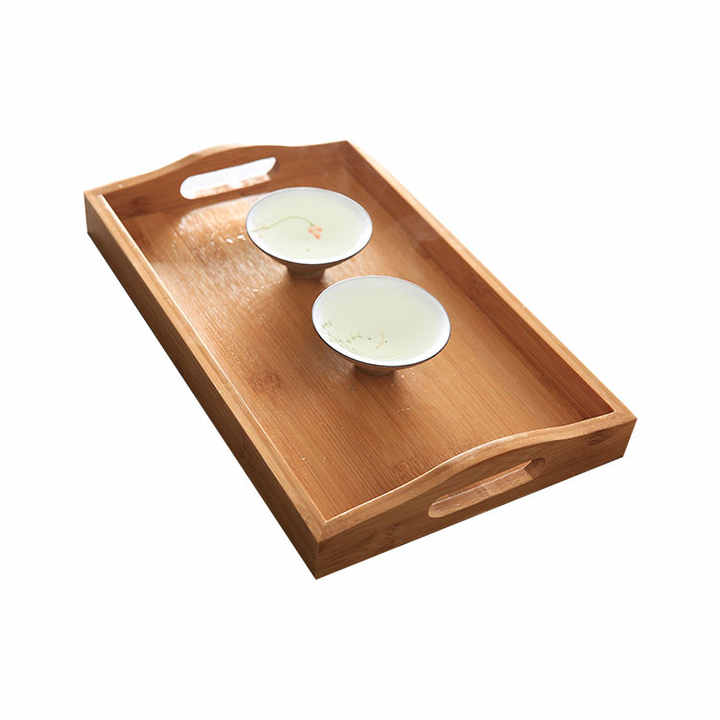 Wooden Breakfast Dinner Serving Tray with Handle Bamboo Fast Food Tray ...