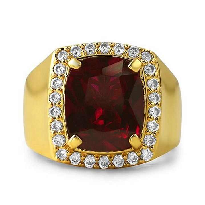 Luxury Men's Jewelry - Fashion Gold Artificial Stone Ruby Ring