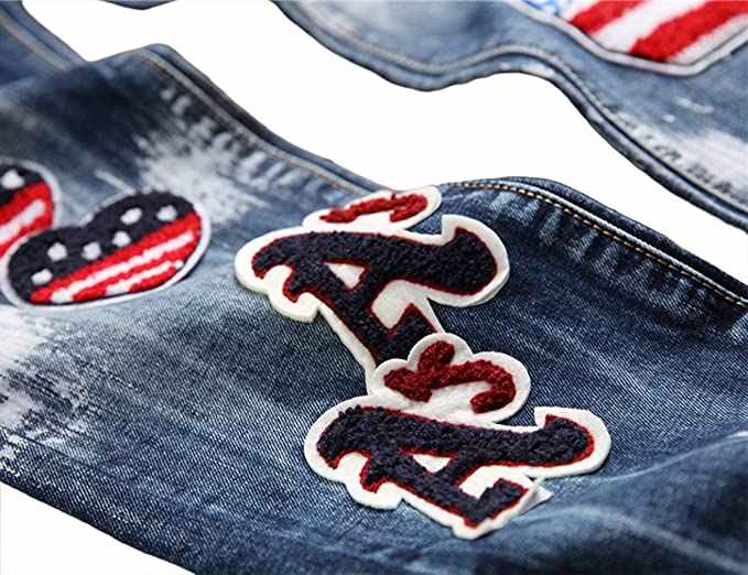 Custom Men's Distressed Destroyed Badge Jeans Patches Skinny Motor ...