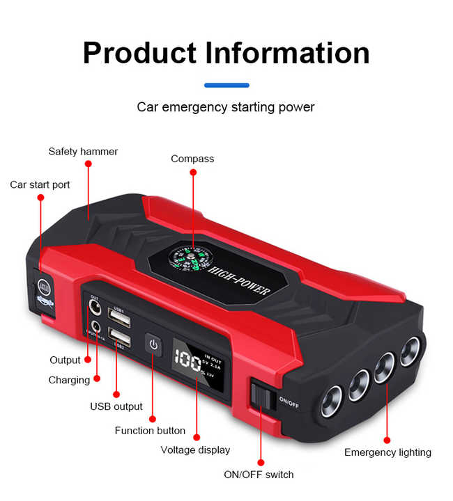 Outdoor Emergency Strong Flashlight Jumpstarter Car Jump Starter Low ...