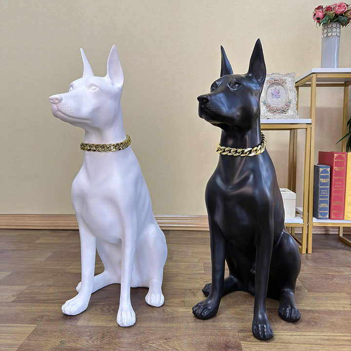 Lifelike Doberman Guard Dog Sculpture Figurine OEM