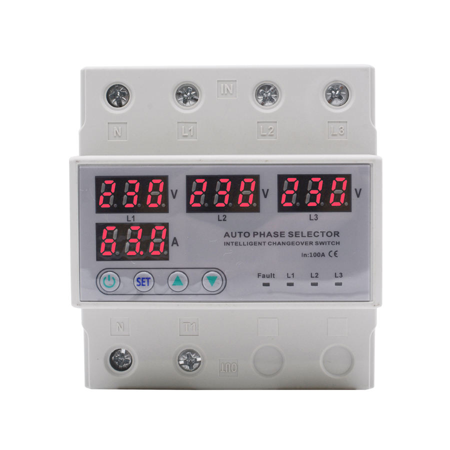 63A 100A 3 in 1 Out Over Under Voltage Protector Automatic Phase ...