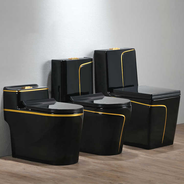 Luxury Bathroom Sanitary Ware Ceramic Toilet Color Set Black With Gold ...