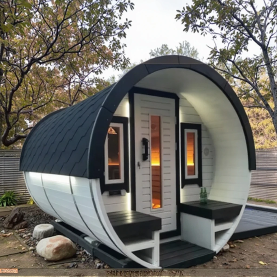 4 Person Barrel Sauna with Panoramic Window Red Cedar Barrel Sauna ...