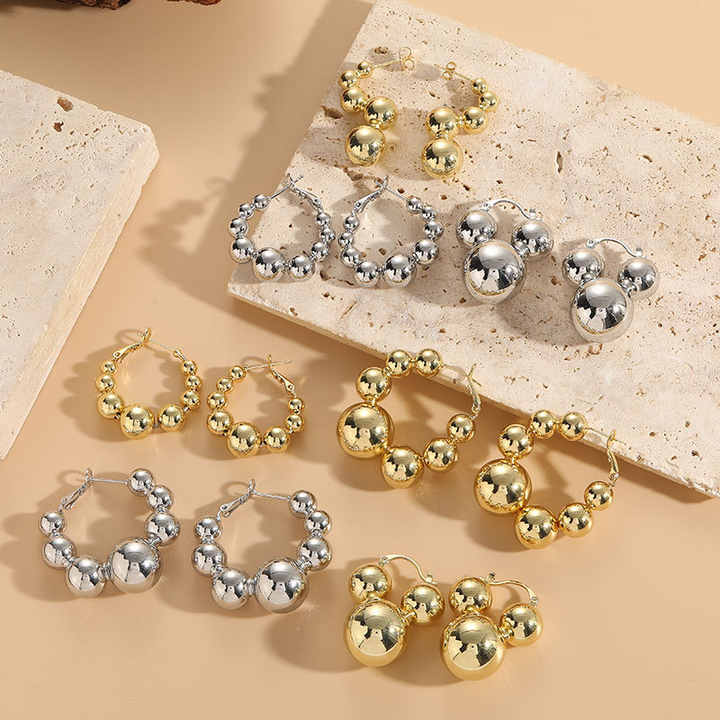Kaimei Fashion Jewelry Wholesale New 3 Beads Round Balls Gold Plated Earrings for Women Girls Luxury