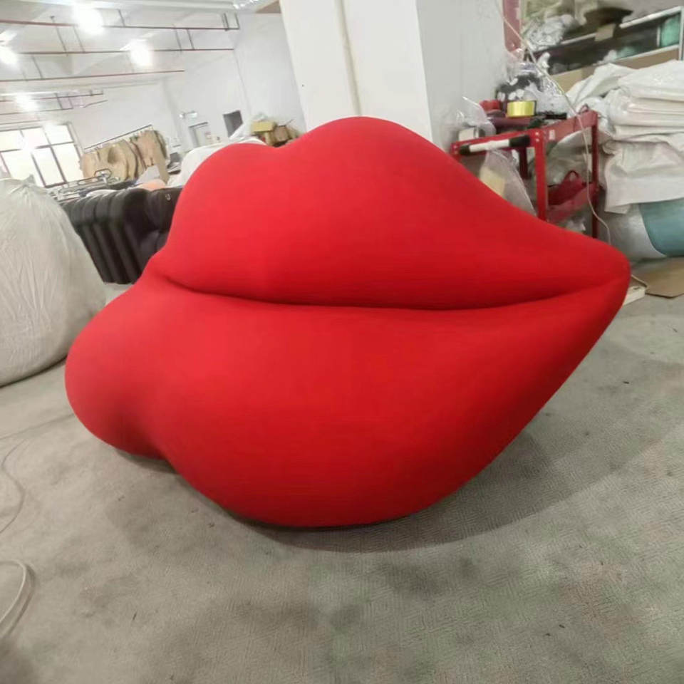 Luxury Modern Red Cashmere Lip Sofa Living Room Modular Fabric Sofa Set ...