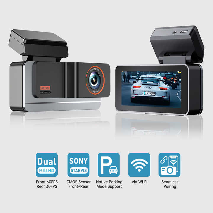 Universal 4K Dash Cam with Dual Lens & Night Vision - Front & Rear ...