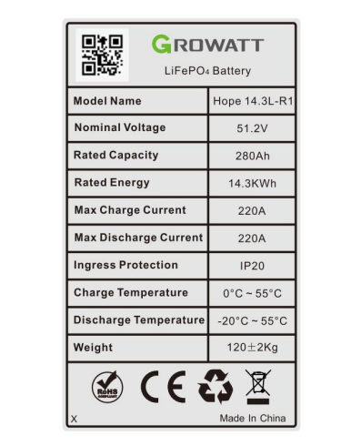 Growatt 14.3kwh HOPE LFP Battery - Reliable Energy Storage