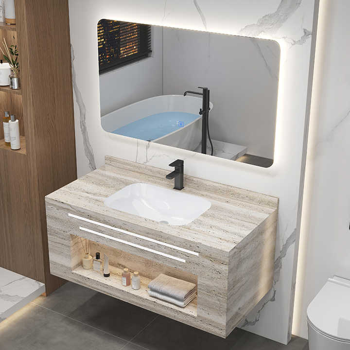 Modern Design Custom Slate Double Basin Bathroom Vanities with Drainer ...