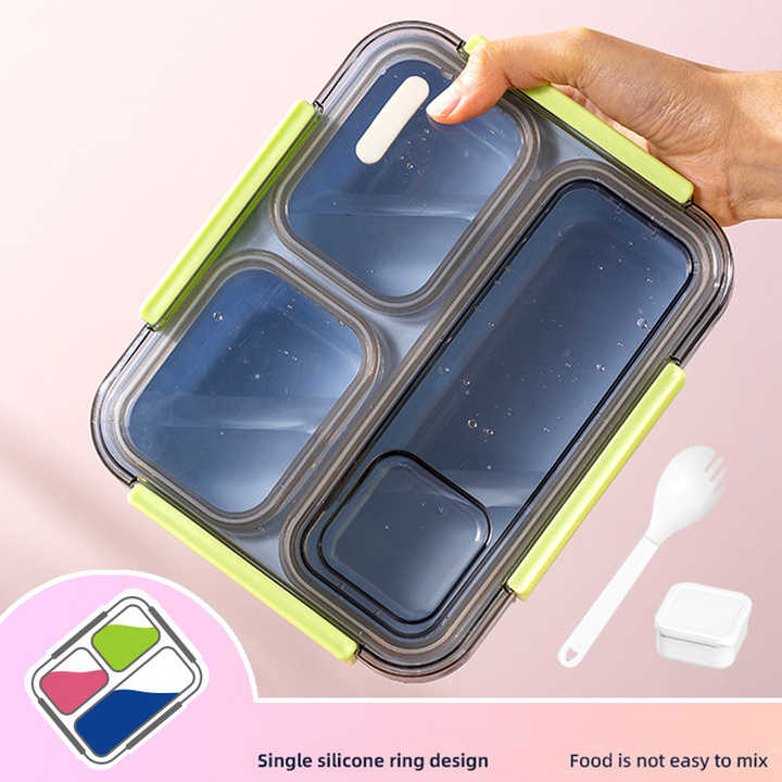 Portable Microwaveable Plastic Divided Lunch Box Food Containers for Students Office Workers 3 ...
