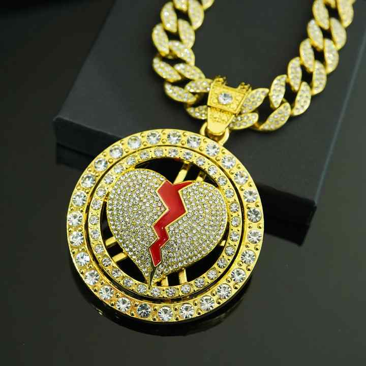 Men's Rotating Heart Hip-Hop Necklace Alloy Diamond-Cut Pendant ...