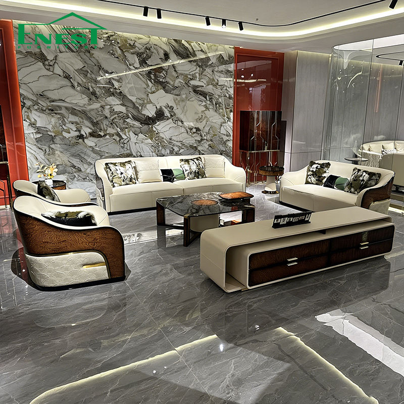 Italian Light Luxury Genuine Leather Couches Luxury Sofa Set Furniture ...