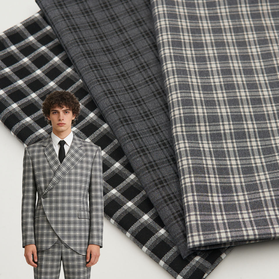 Hot Sale Eco-Friendly 230gsm Polyester Spandex Nylon Stretch Plaid Yarn ...