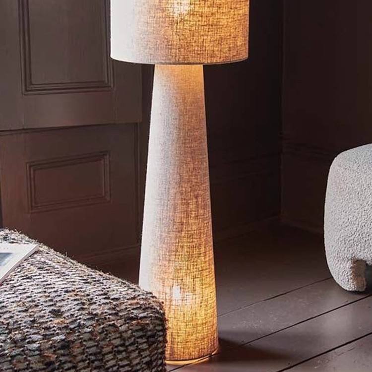Japanese Style LED Fabric Floor Lamp Wood Base Modern Bronze Warm White ...