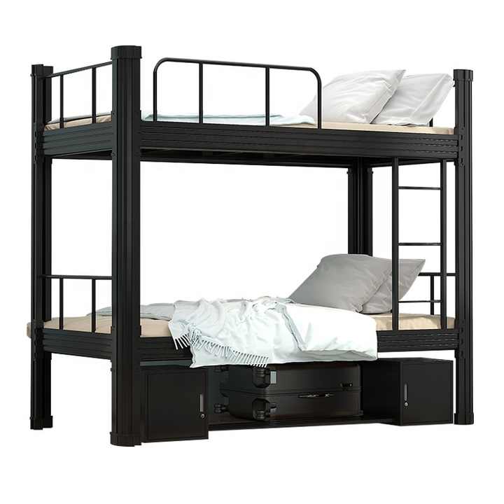 Stylish Black Metal Bunk Bed with Desk Twin Size TwoLevel Steel Double ...