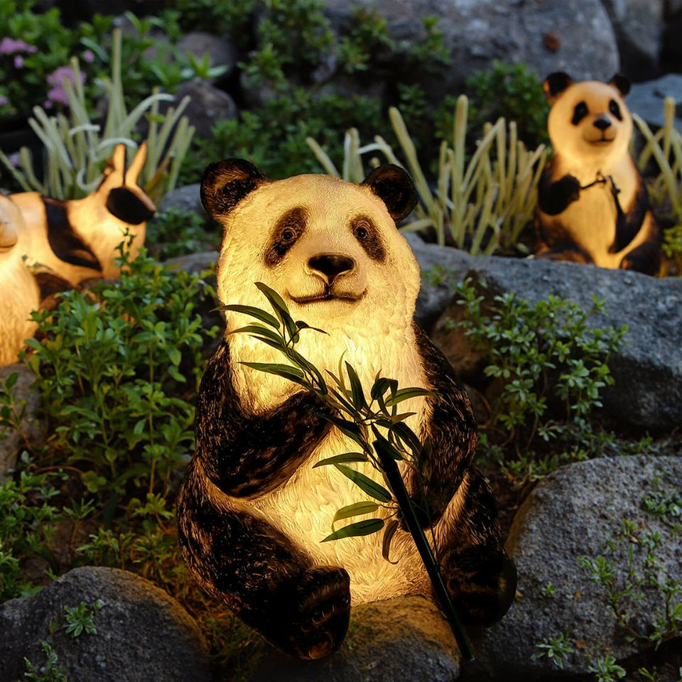 For LED Animal Fiberglass 3D Panda Statue Motif Light Outdoor Landscape ...