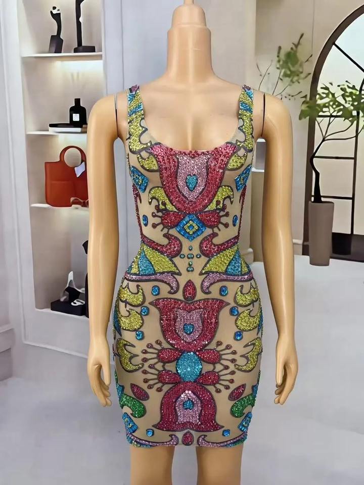 Exotic Dress Dance Costume for Women Twinkling Rhinestones Sleeveless ...