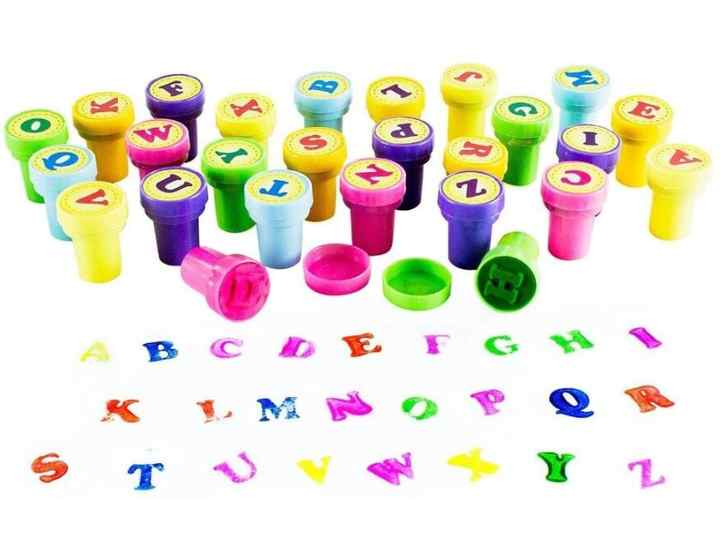 26 Letter Stamps - Colorful Self Inking Plastic Alphabet Stamps for Kids