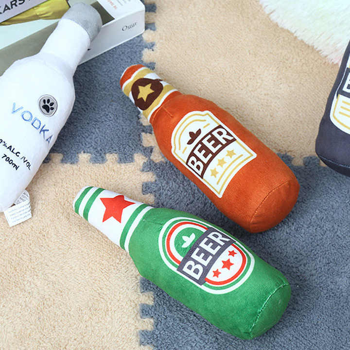 Sound-making Plush Beer Bottle & Cola Toys for Dogs and Cats ...