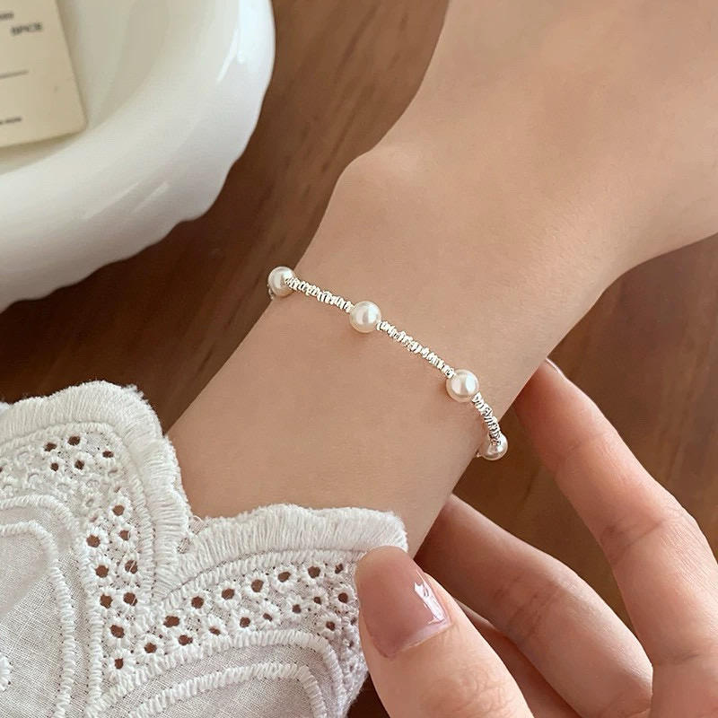 Whole Body Pure Silver Anti-oxidation Pearl Bracelet 5-6mm Natural ...