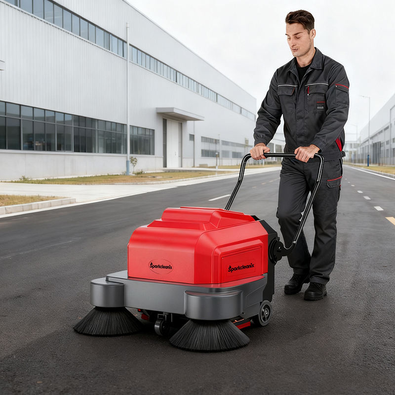 Warehouse Battery Walk Behind Floor Sweeper Street Hand Push Industrial ...