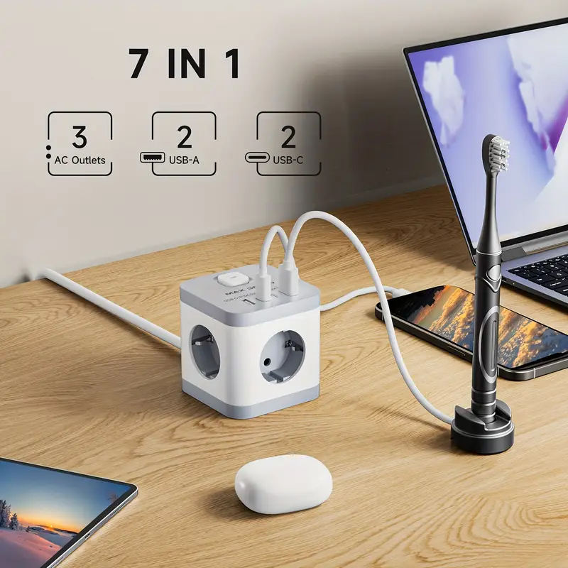 EU CE Standard Tower Power Socket 4 AC Outlets QC Charge Ports Power ...