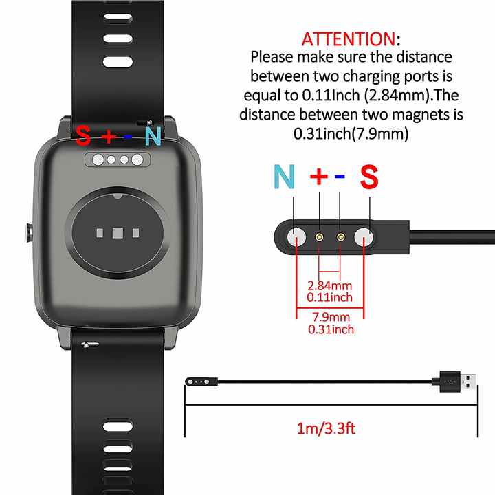 USB Magnetic Pogo Pin Charger 2.84mm 2Pin Smartwatch Charging Cable for ...