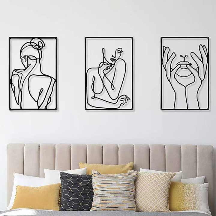 Metal Wall Decoration Line Abstract Hand Woman Face Drawing Decor Women ...