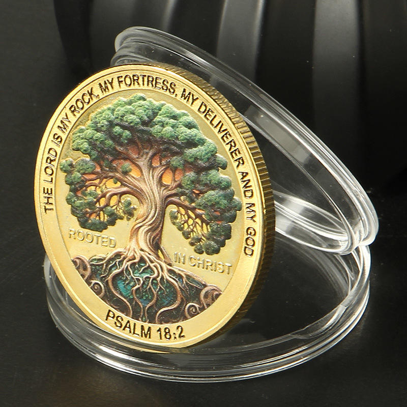 Tree Life Painted Gold-Plated 3D Commemorative Coin Foreign Trade Lucky ...