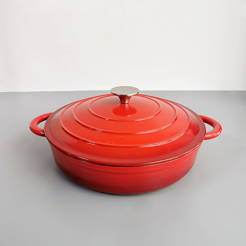 Geovein Large Enamel Casserole Dish - Round Cast Iron Braiser