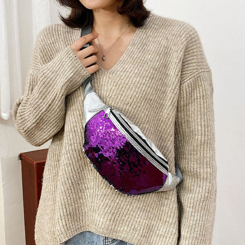 Wholesale New Ins Style PU Sequin Fanny Pack with Zipper Closure Bling ...