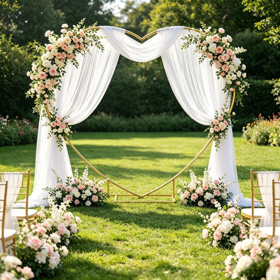 Gold Heart Shape Wedding Arch Backdrop Stand, Metal Frame for Ceremony ...