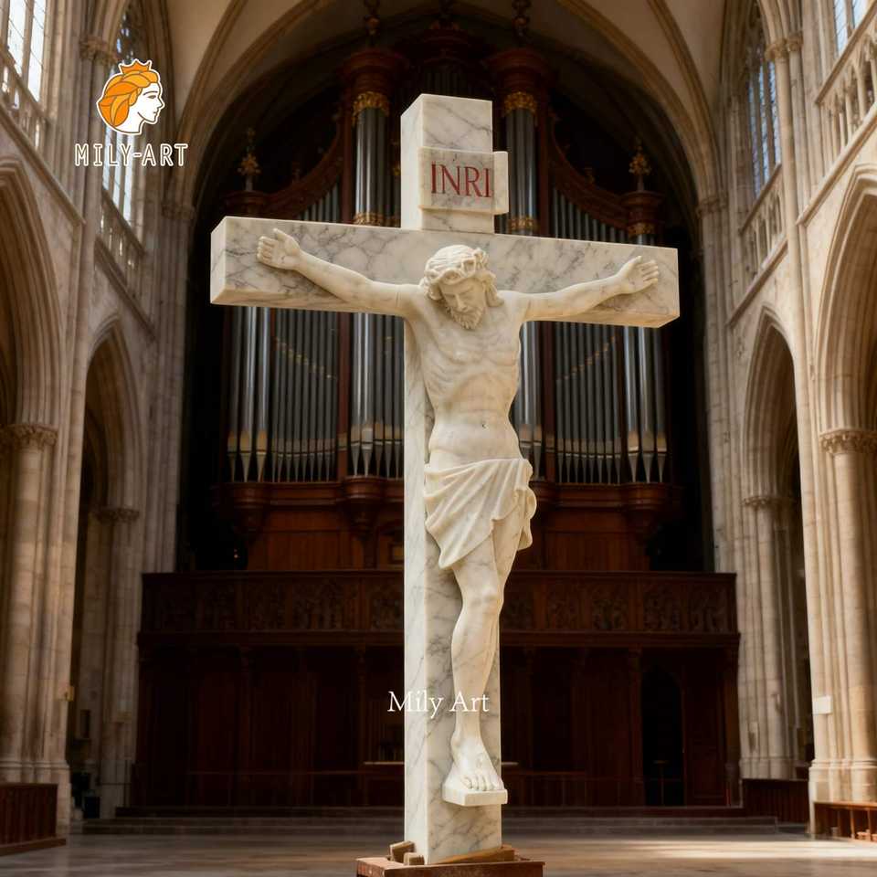 MILY Life Size Marble Cross Jesus Crucified Statue Religious Style for ...