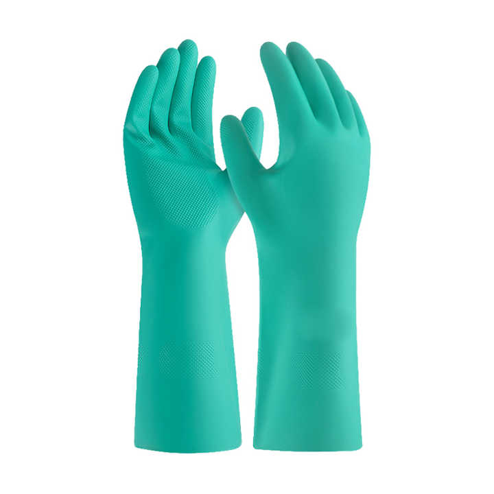 Long Green Nitrile Industry Gloves - Acid and Alkali Resistant